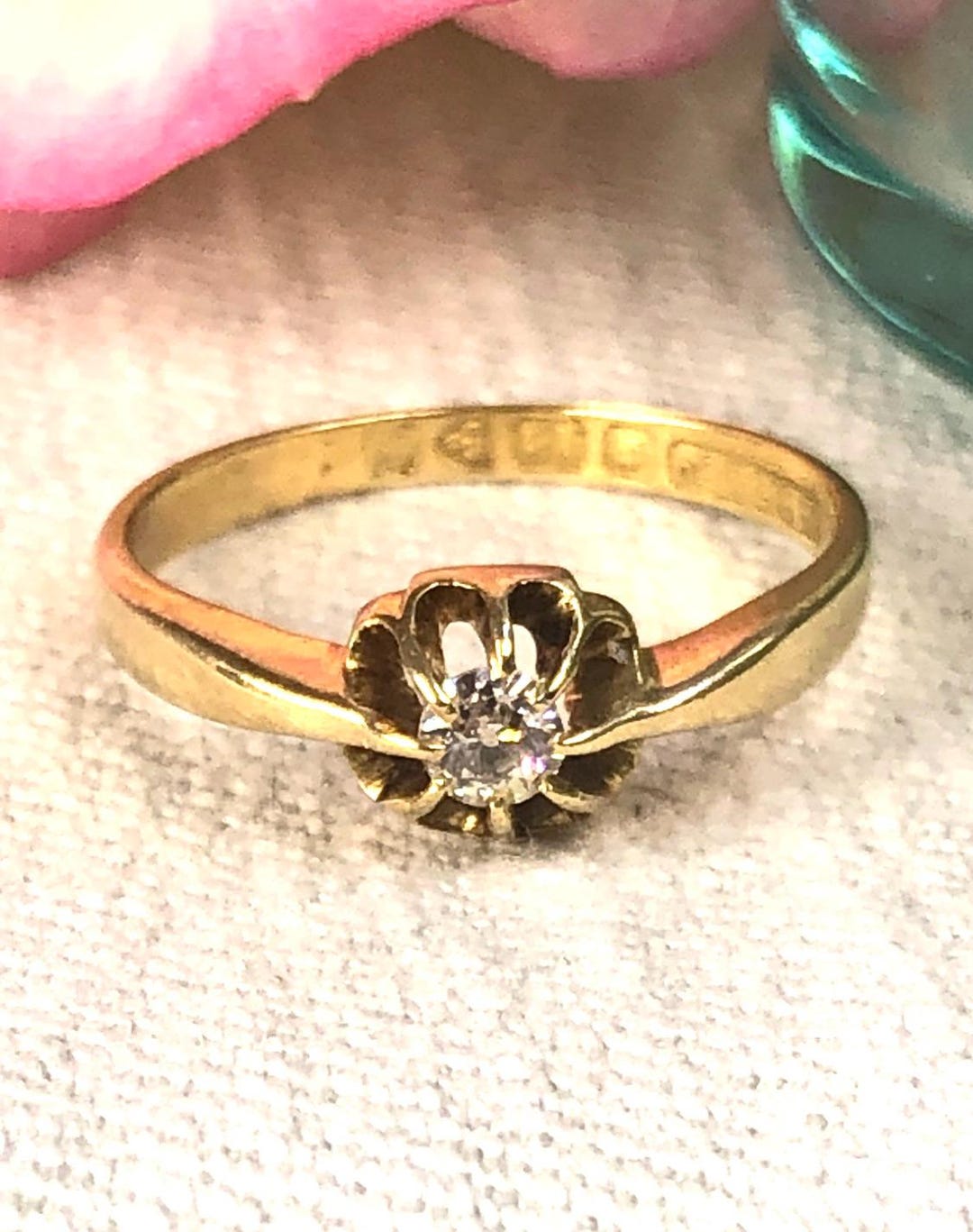 Antique 18ct Gold Old Cut Diamond Buttercup Ring Full Chester Hallmarks ...