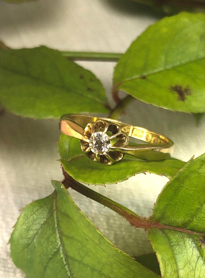 Antique 18ct Gold Old Cut Diamond Buttercup Ring Full Chester Hallmarks ...