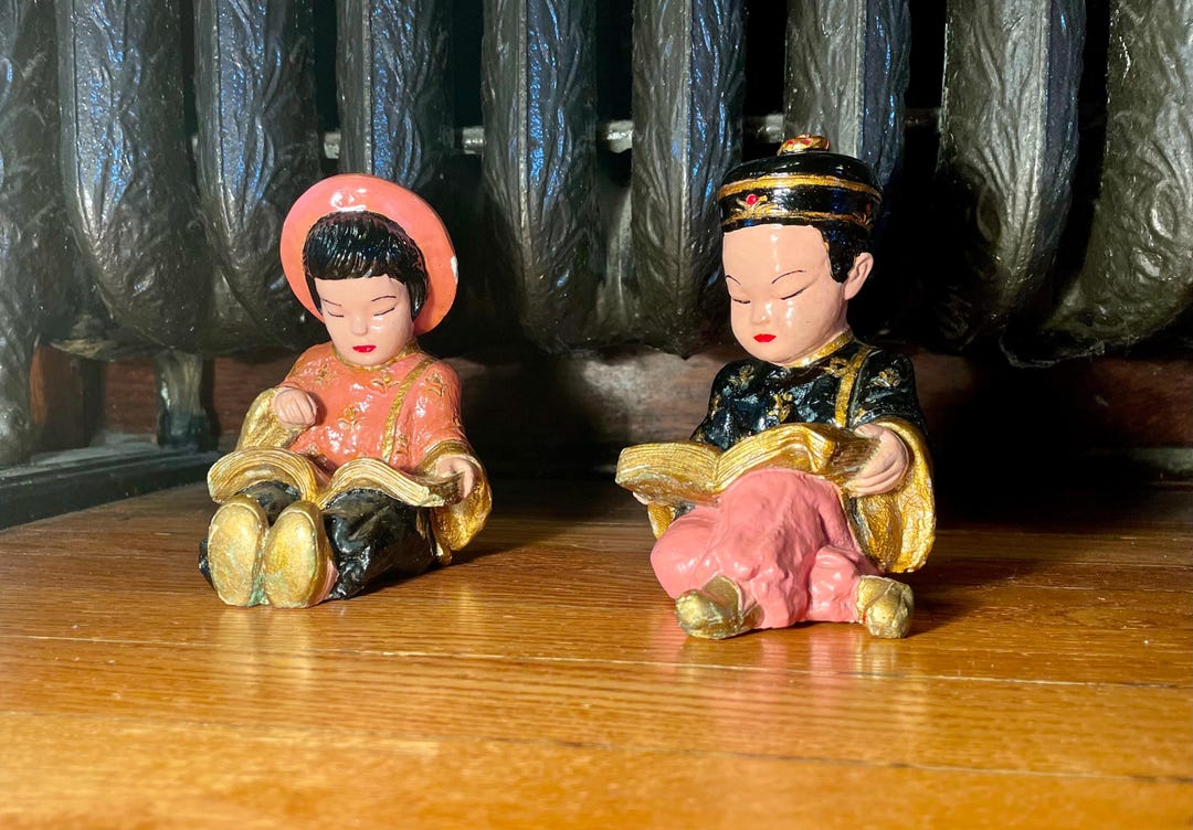 Vintage 1940s Asian Boy and Girl Reading a Book - Etsy