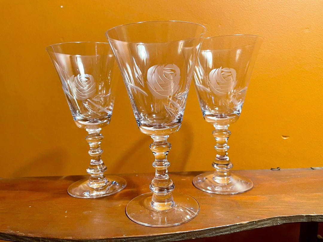 Vintage 1970s Fostoria Water Goblets With Cut Roses - Set of Three - Etsy