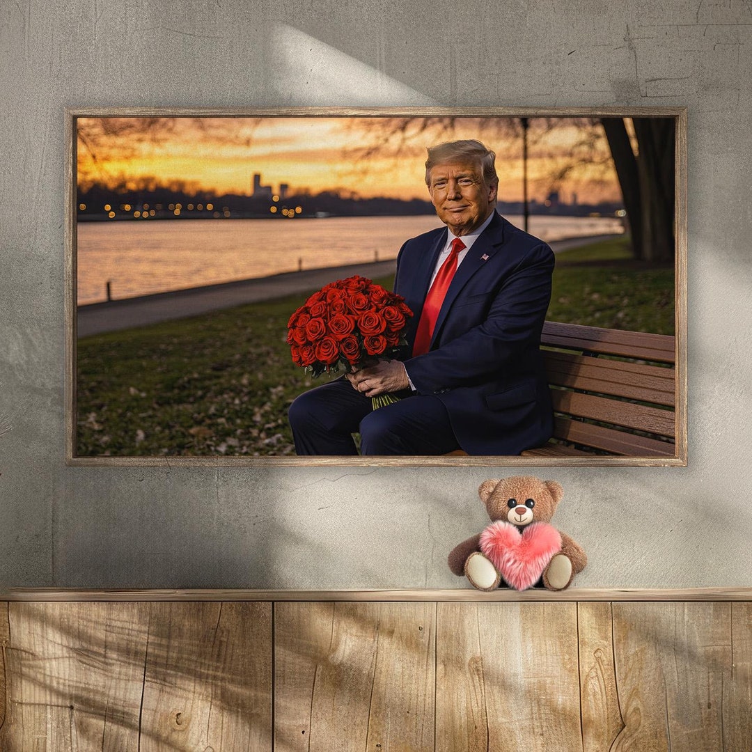Valentines Trump Frame TV Art Display, Donald Trump With Roses for ...