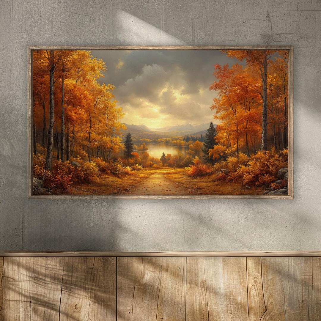 Vintage Fall Scenery TV Art 16x9 Image, Cottagecore Autumn Art for ...