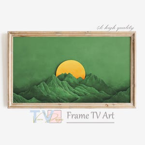 Frame TV Art Green Tonal Palette Screen Display, Sunset and Mountains ...