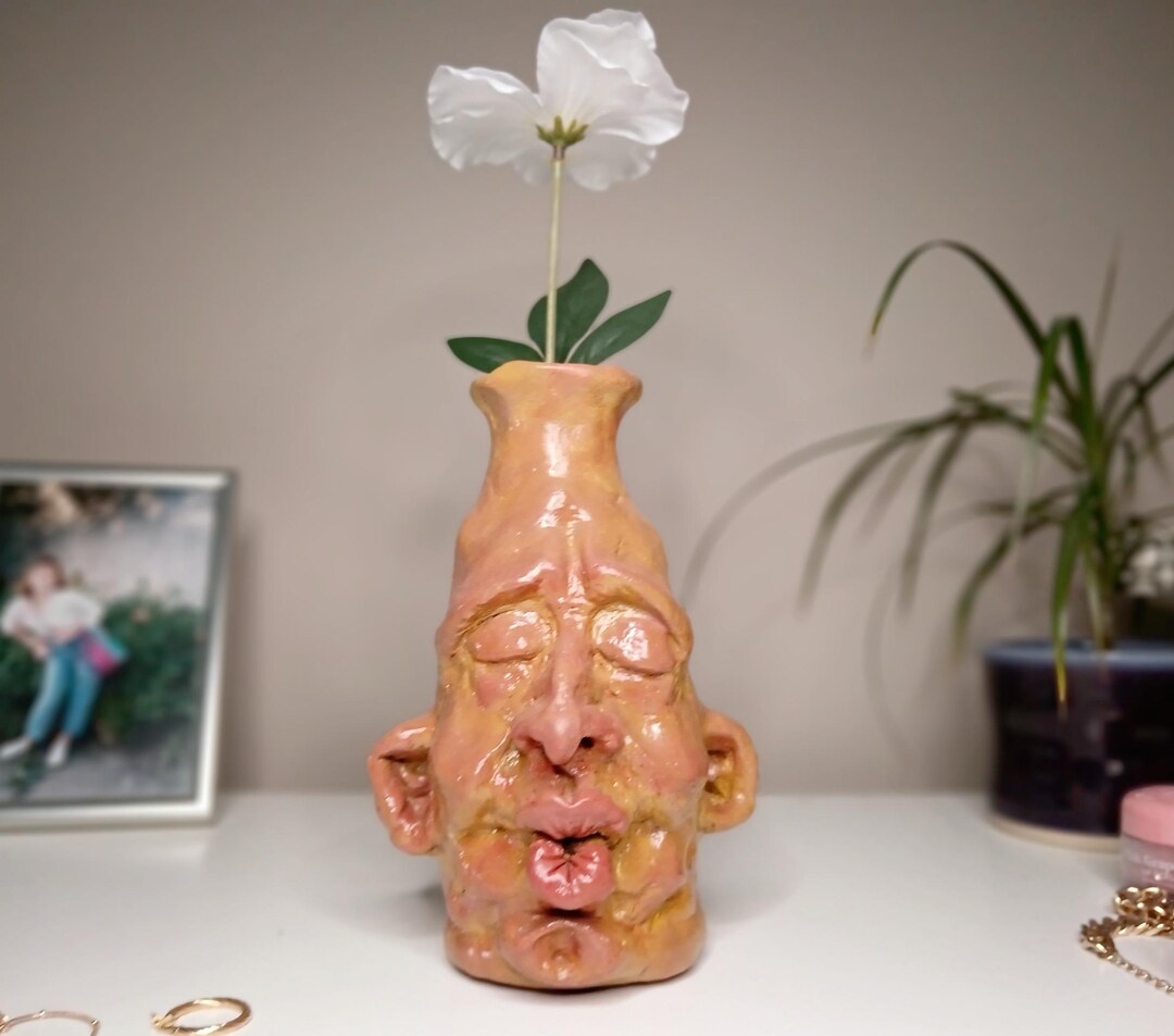 Quirky Cute Yellow Pouting Face Hand Sculpted Bud Vase With Makers ...