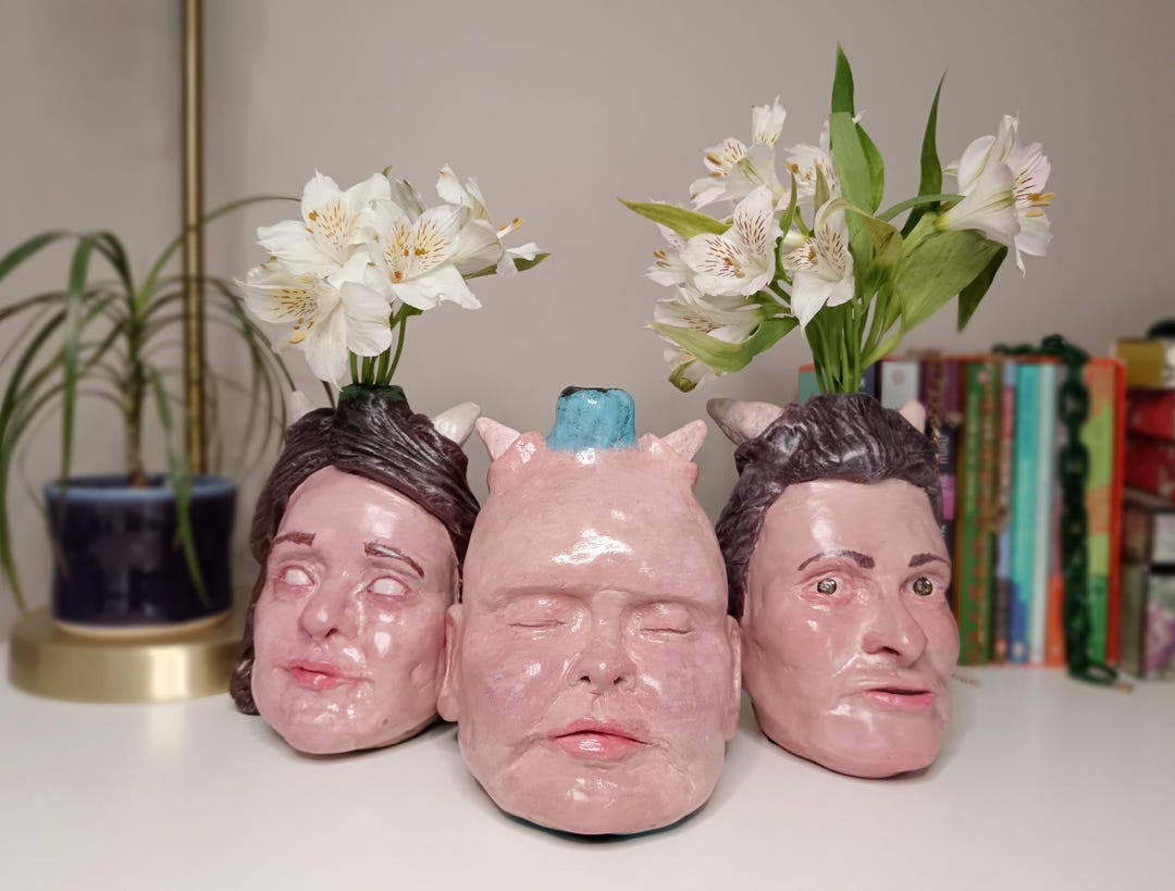 Creepy Devil Children Clay Bud Vases - Strange Decorative Hand Sculpted ...