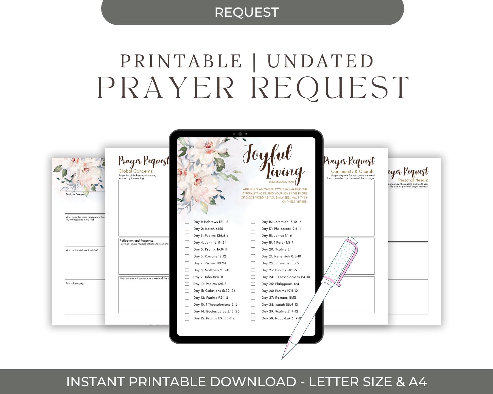 Prayer and Reflection Journal, Prayer Request Planner, Printable Bible ...