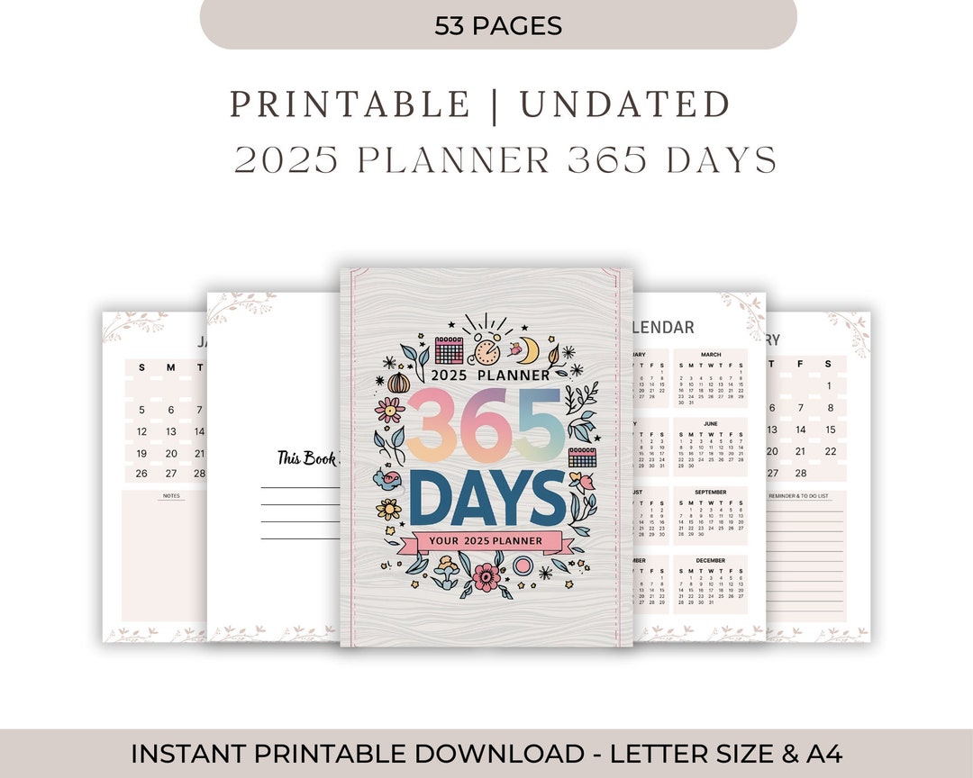365 Day Yearly Planner, Monthly Planner, Year at a Glance, Yearly Goals ...