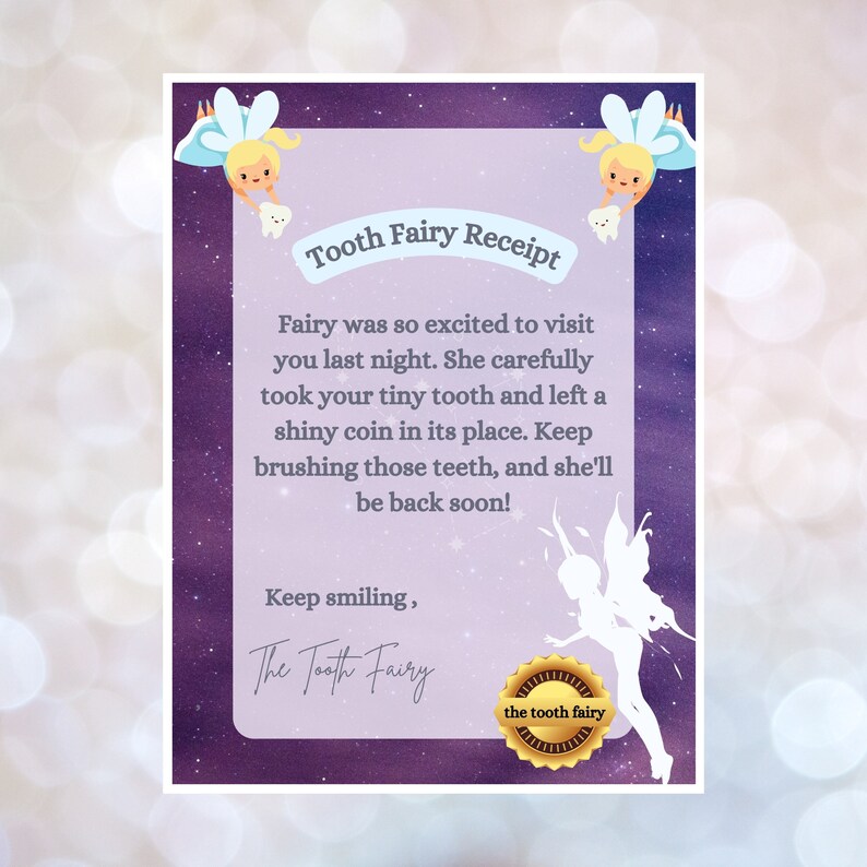 Personalized Tooth Fairy Receipt, Tooth Fairy Note, Tooth Fairy Letter ...