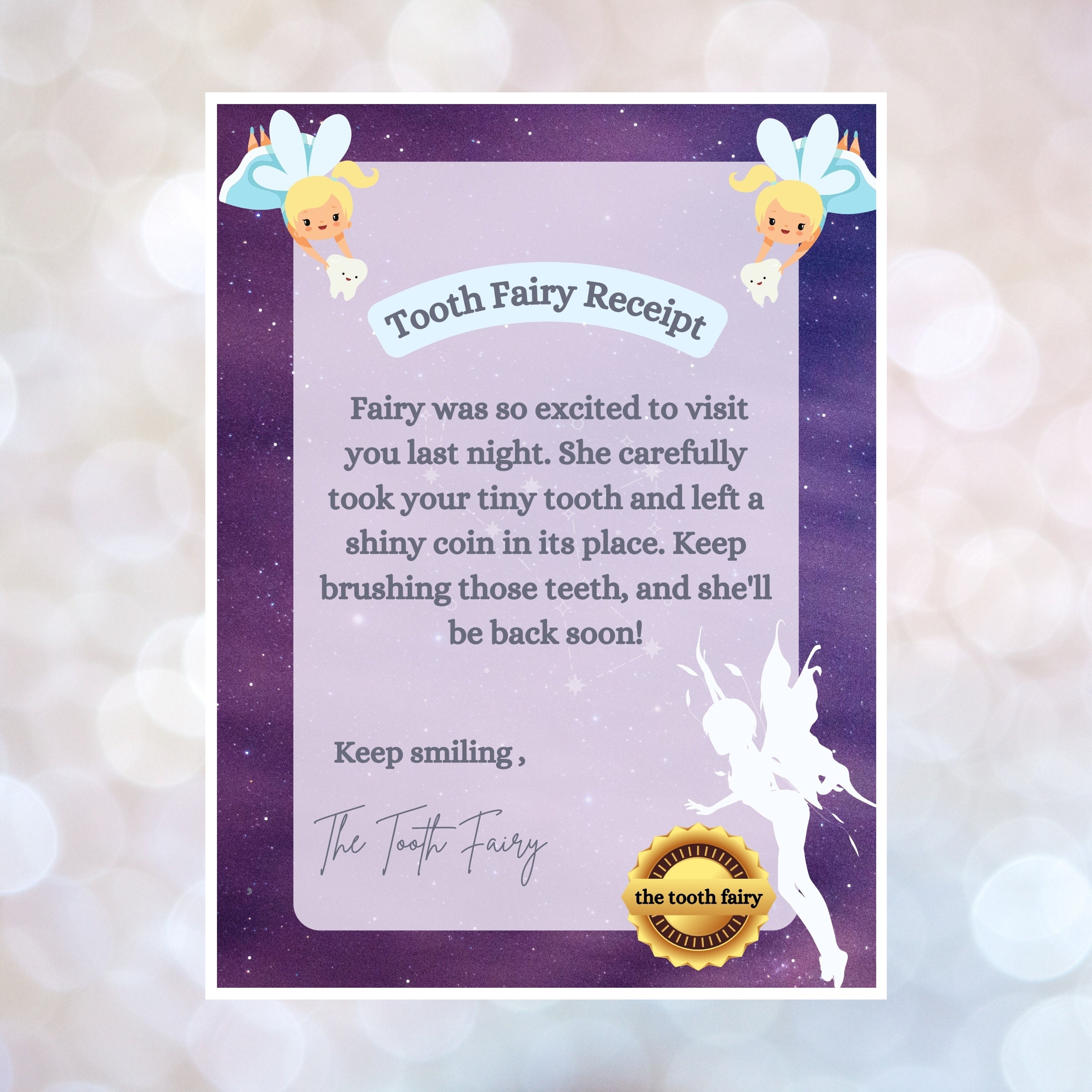 Personalized Tooth Fairy Receipt, Tooth Fairy Note, Tooth Fairy Letter ...