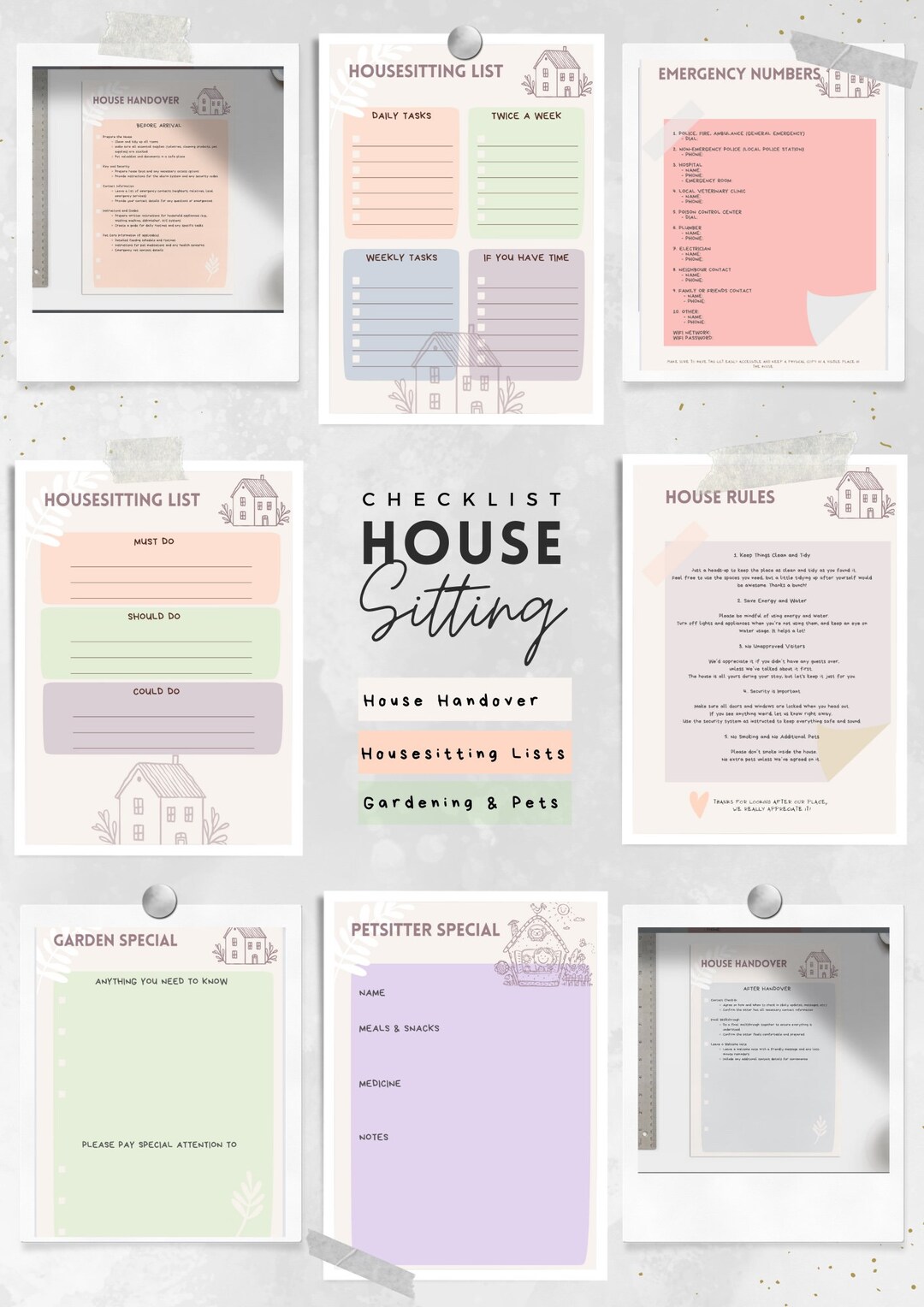 Printable House Sitter Checklist, Emergency Contacts, Pet Care, Home ...