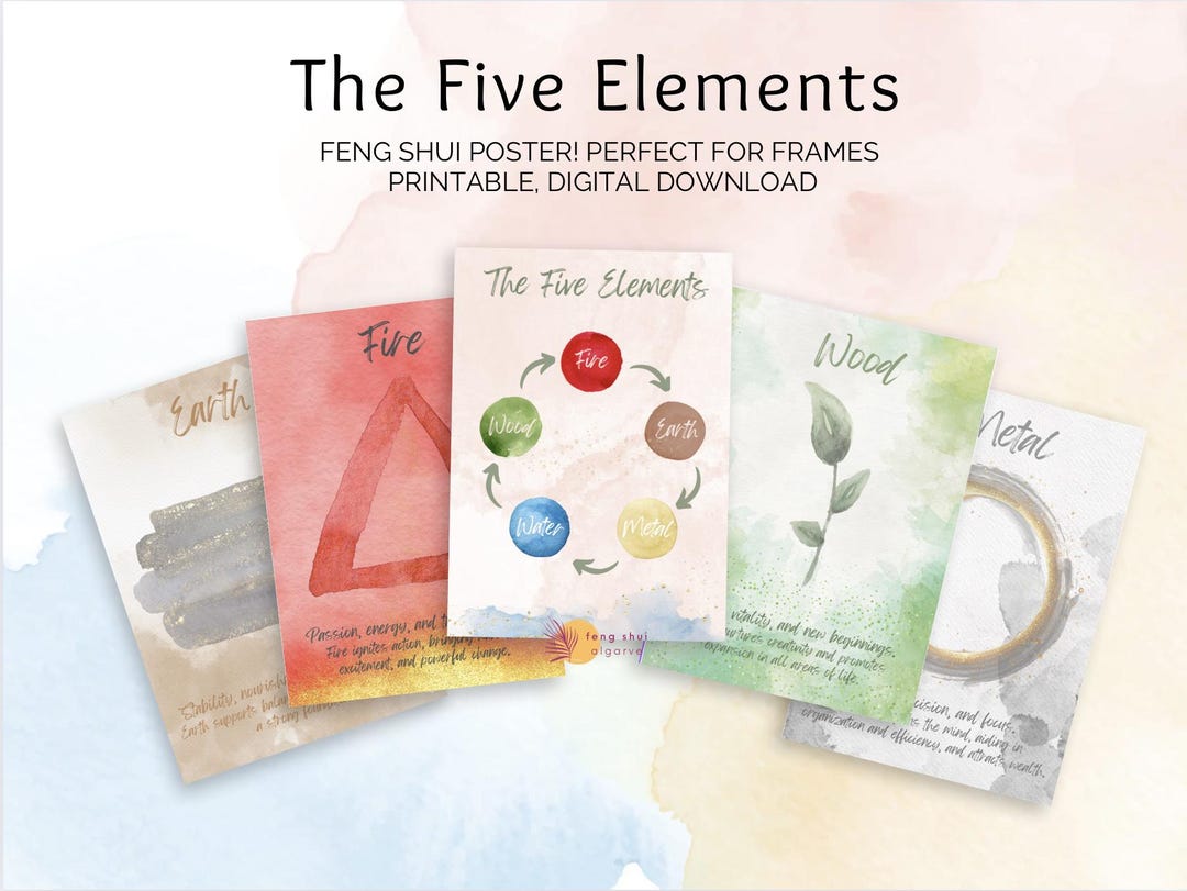 Feng Shui 5 Elements Art Print – Minimalist Poster Set (digital ...