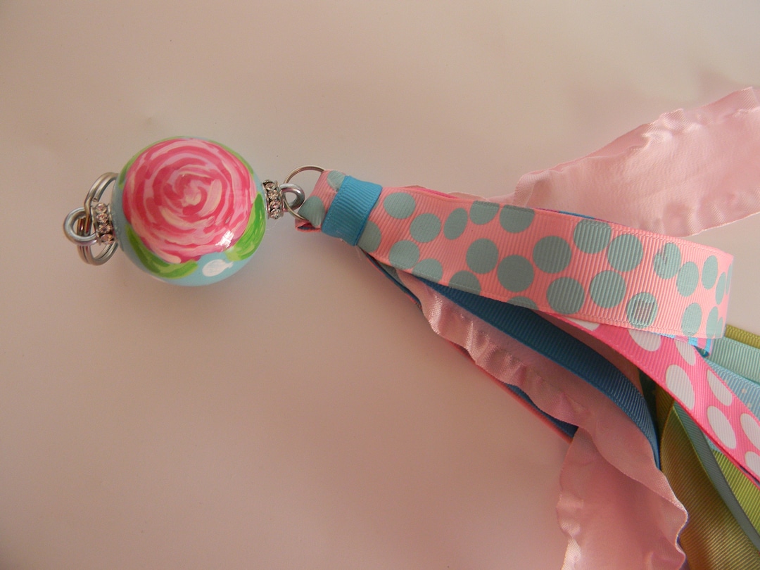 Hand Painted Rose Wooden Ball Key Rings-key Fobs-wooden Balls-hand ...