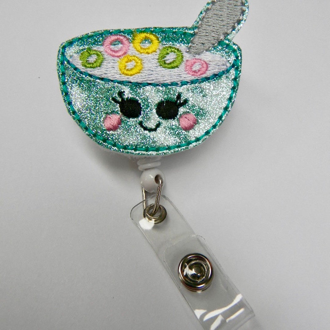 Cereal Bowl Badge Reel - Felt Badge Reel - ID Badge Reel - Retractable ...