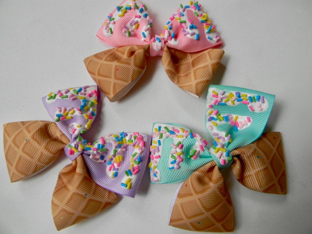 Ice Cream Hair Bow-ice Cream With Sprinkle Bow-donut Bow-hair - Etsy