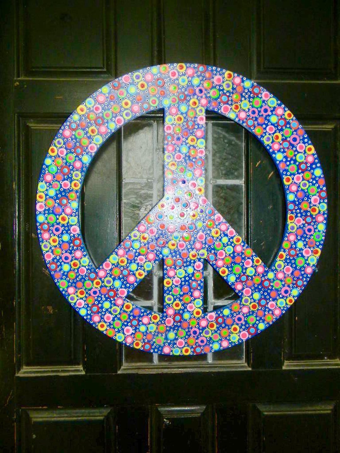 Large 24 Inch Wooden Peace Sign-hand Painted-door Art-polka Dotted ...