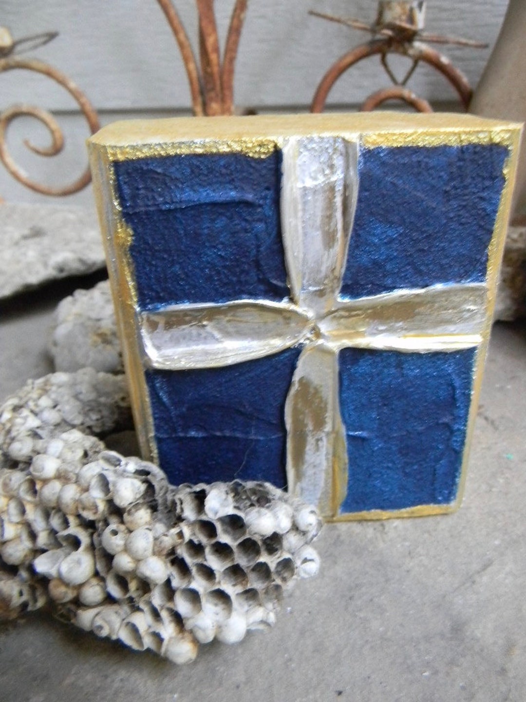 4x4 Hand Painted Cross Wood Block Art, Gold Cross Art, Texture Art ...