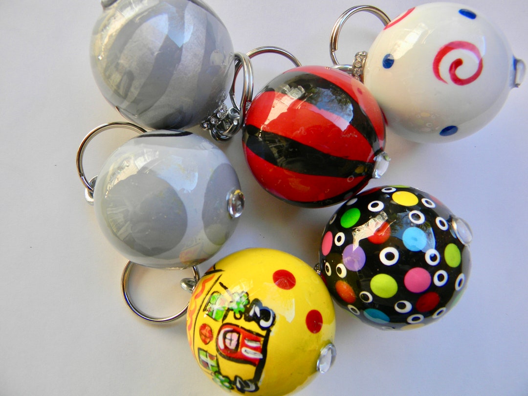 Wooden Ball Key Rings-key Fobs-wooden Balls-hand Painted Designs-key ...