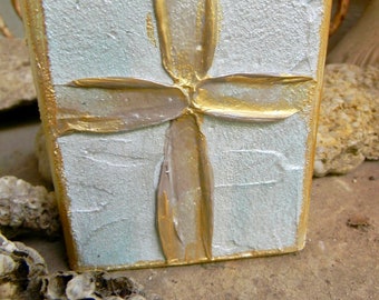 Hand Painted Gold Cross Wood Block Art: Baptism Gift, Home Decor (4x4 ...
