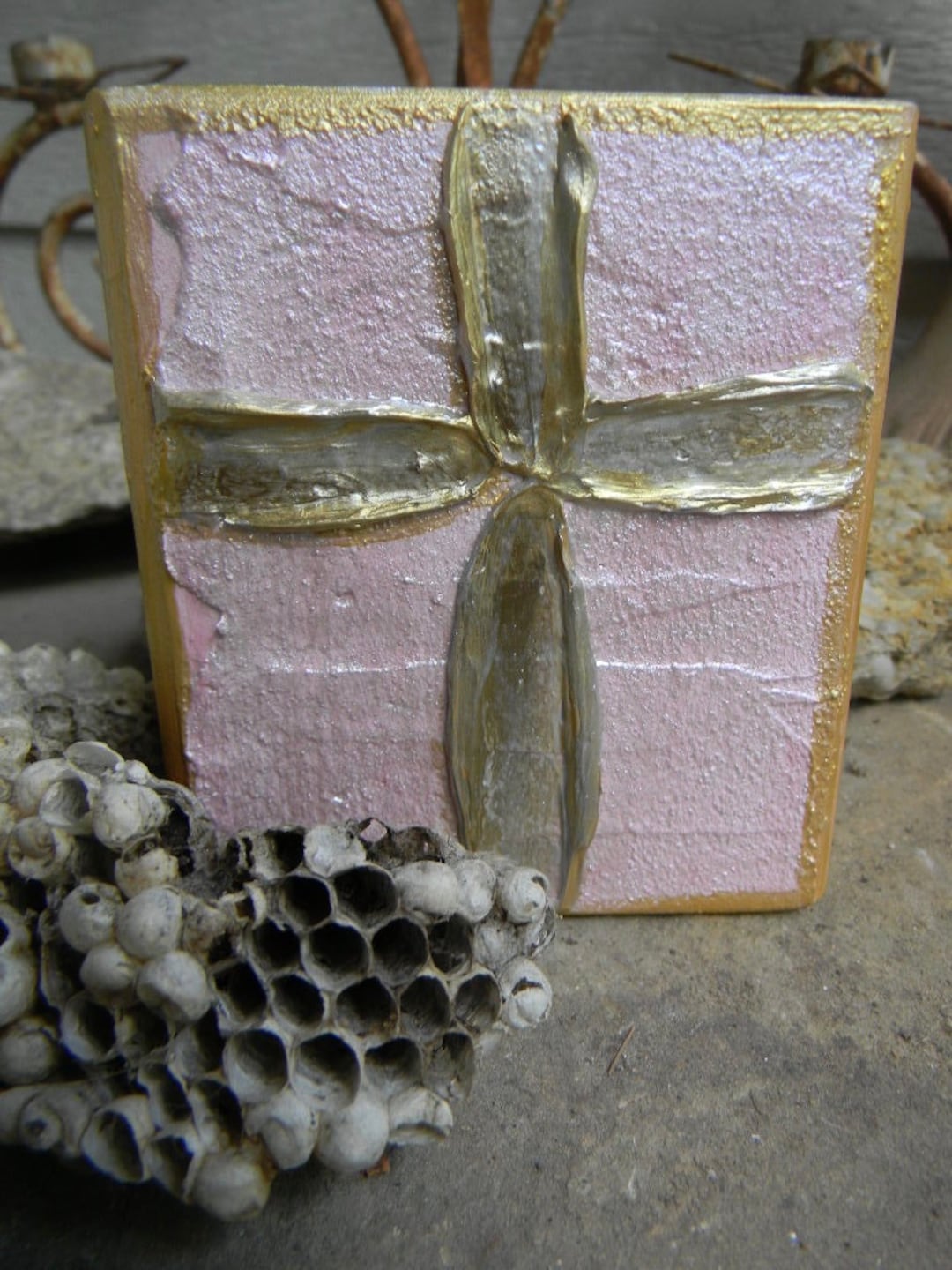 Hand Painted Cross Wood Block Art: Gold Texture (4x4) - Etsy