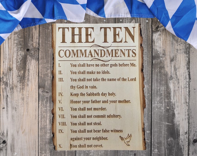 Rustic the Ten Commandments Sign, Bible Verse Wood Sign, Live Edge Wall ...