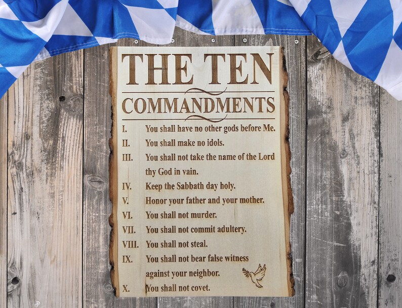 Rustic the Ten Commandments Sign, Bible Verse Wood Sign, Live Edge Wall ...