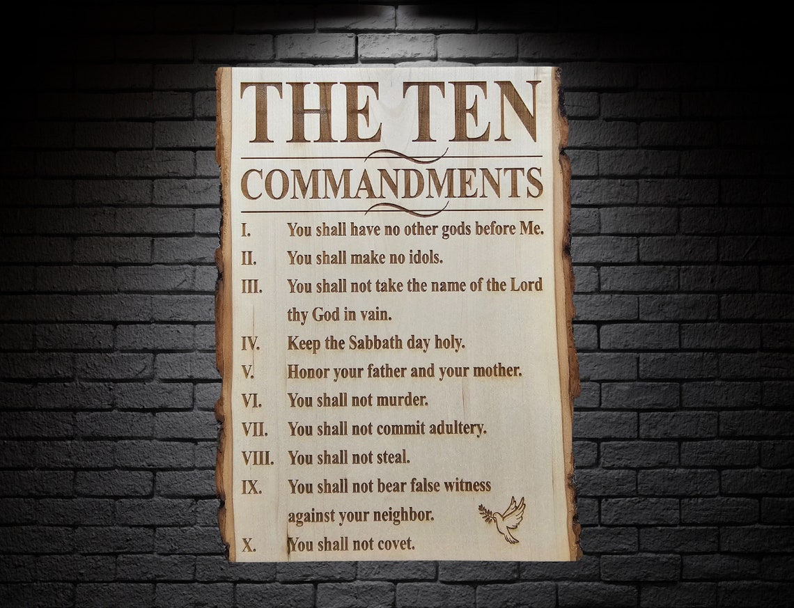 Rustic the Ten Commandments Sign, Bible Verse Wood Sign, Live Edge Wall ...