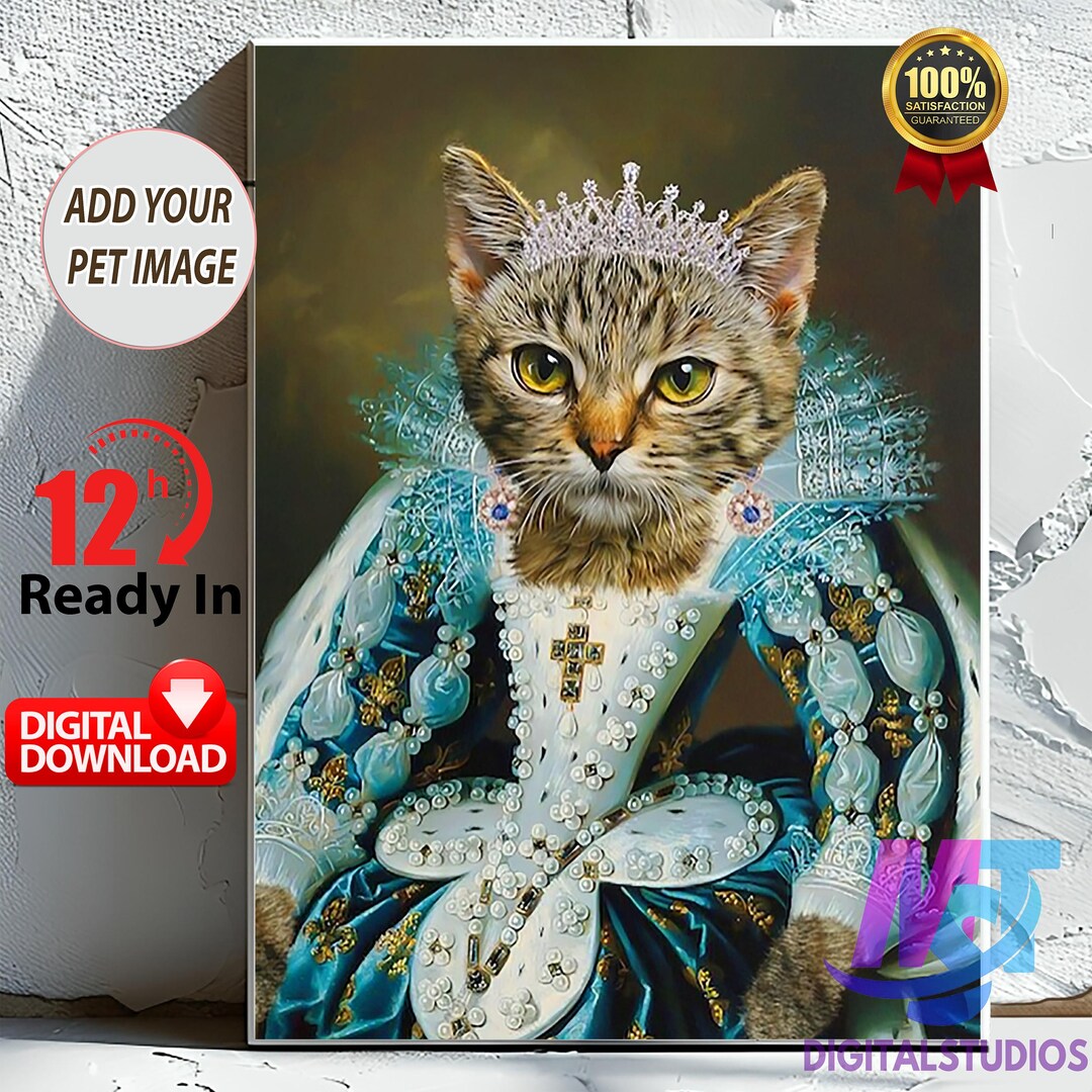Custom Queen Royalty Pet Portrait, Custom Pet Portrait From Photo to ...