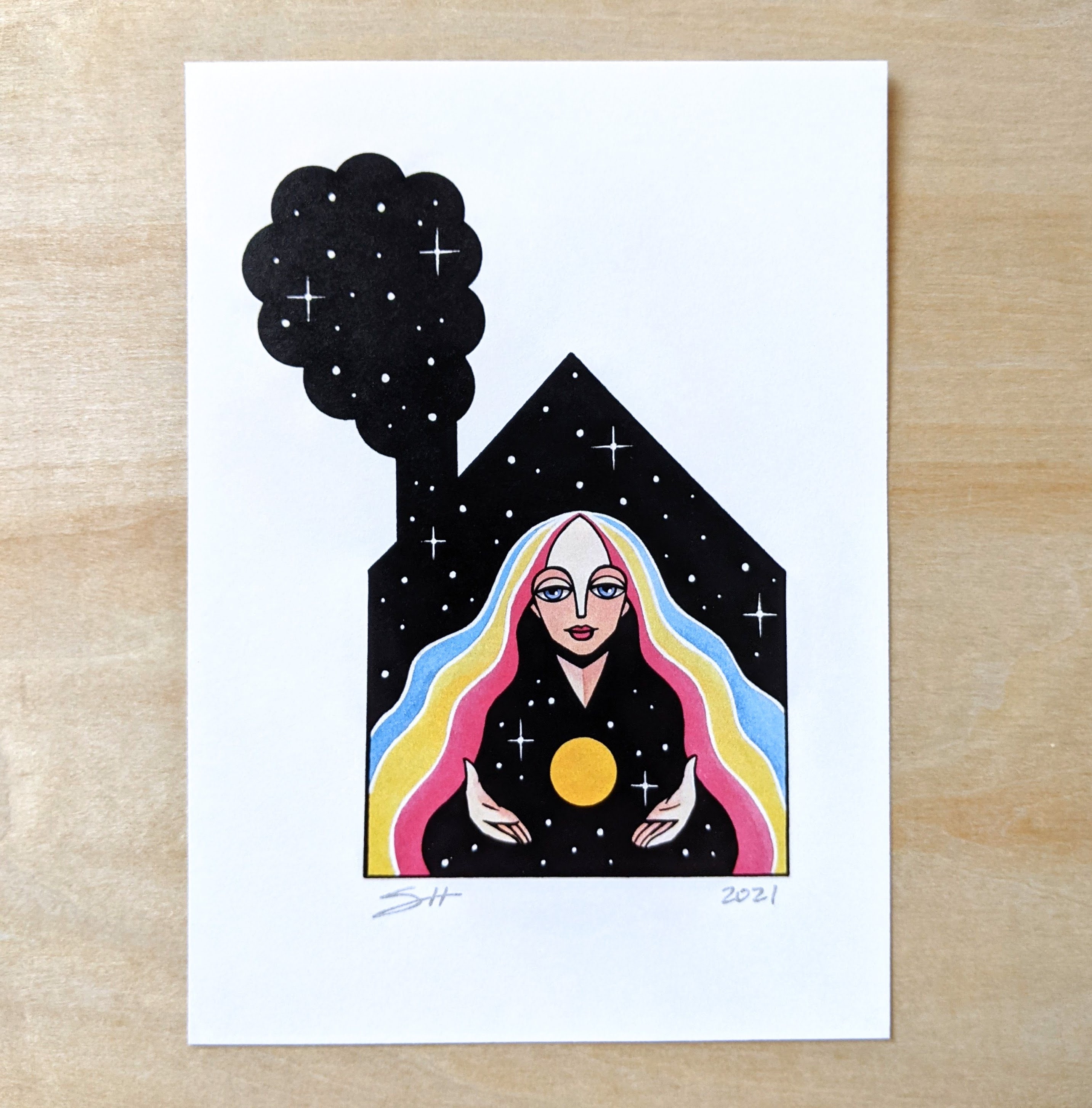 Cosmic Island Print and Sticker Set, art print, 5x7, vinyl sticker ...