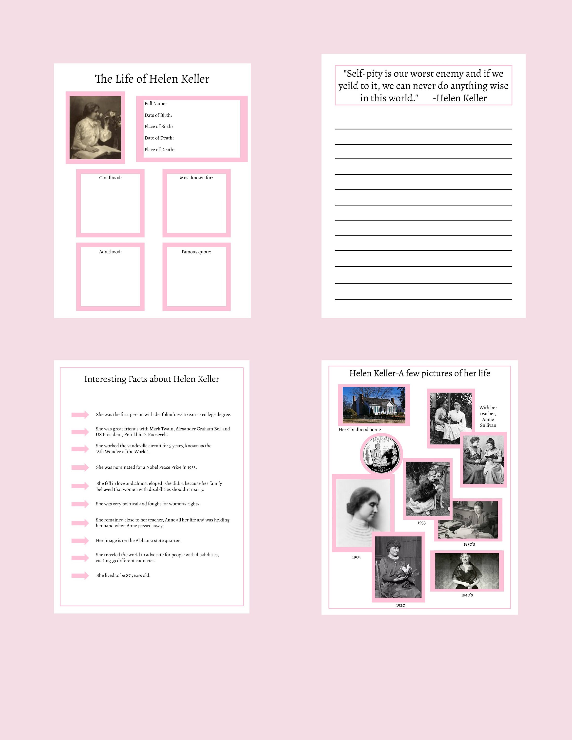 Helen Keller, Helen Keller Unit Study, Helen Keller Mini Unit, History ...