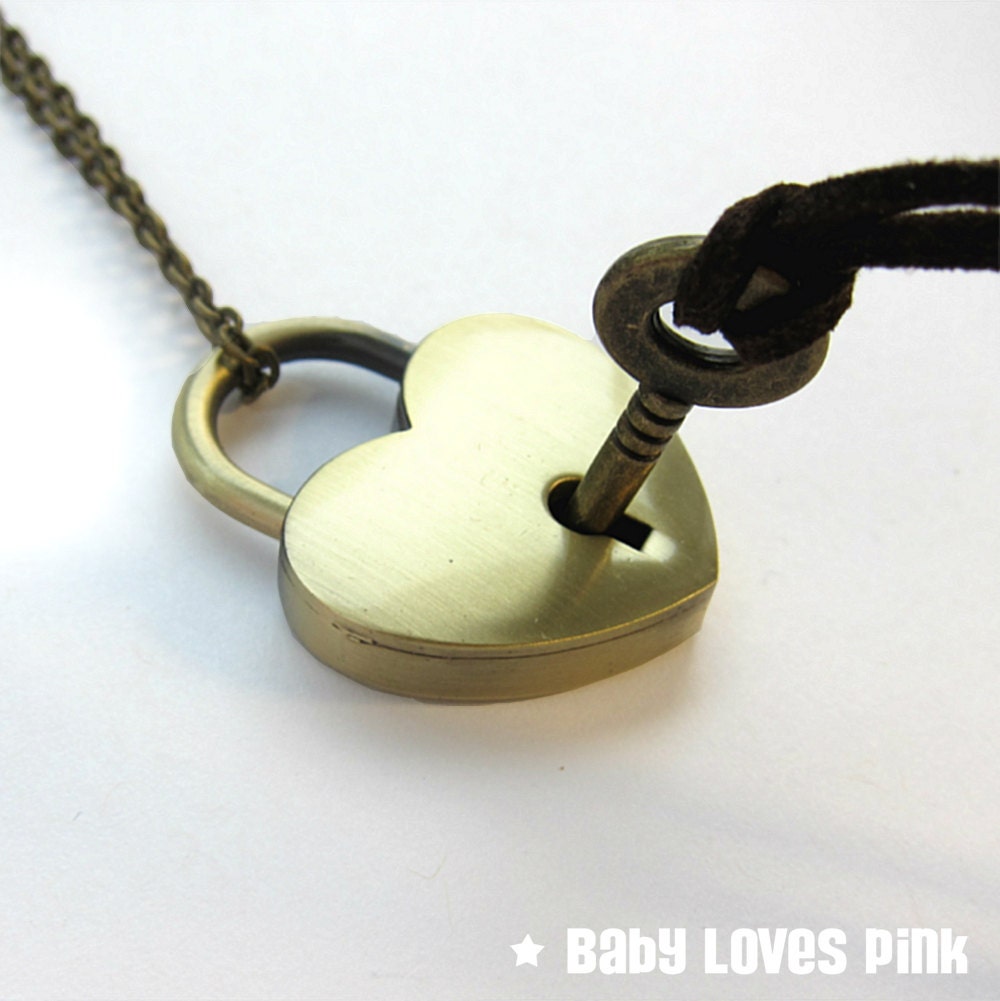 Bronze Heart Lock and Key Couples Necklace Real Working Lock - Etsy
