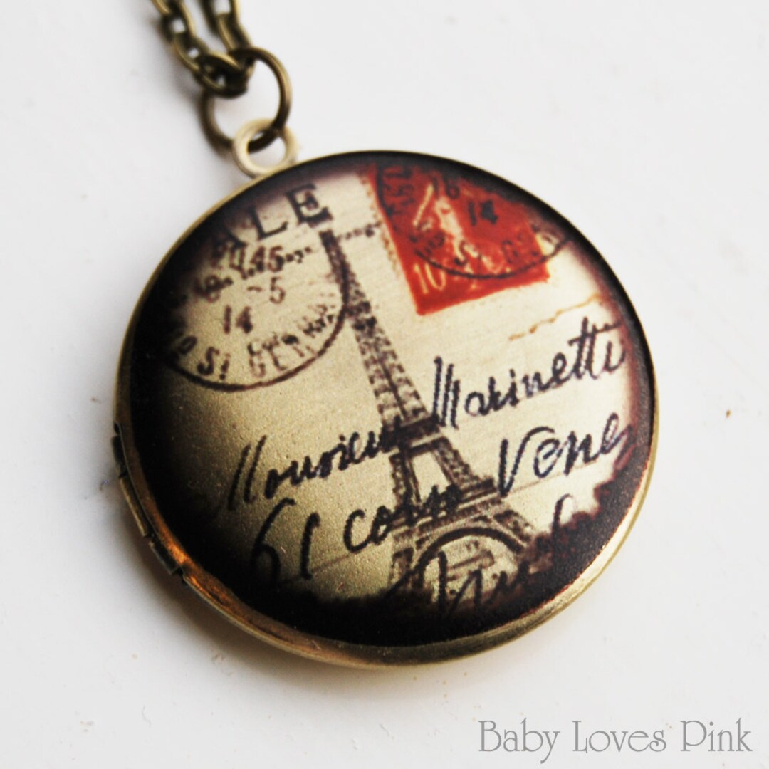 Paris Eiffel Tower Locket Necklace - Brass Photo Locket (R3B-B1) - Etsy