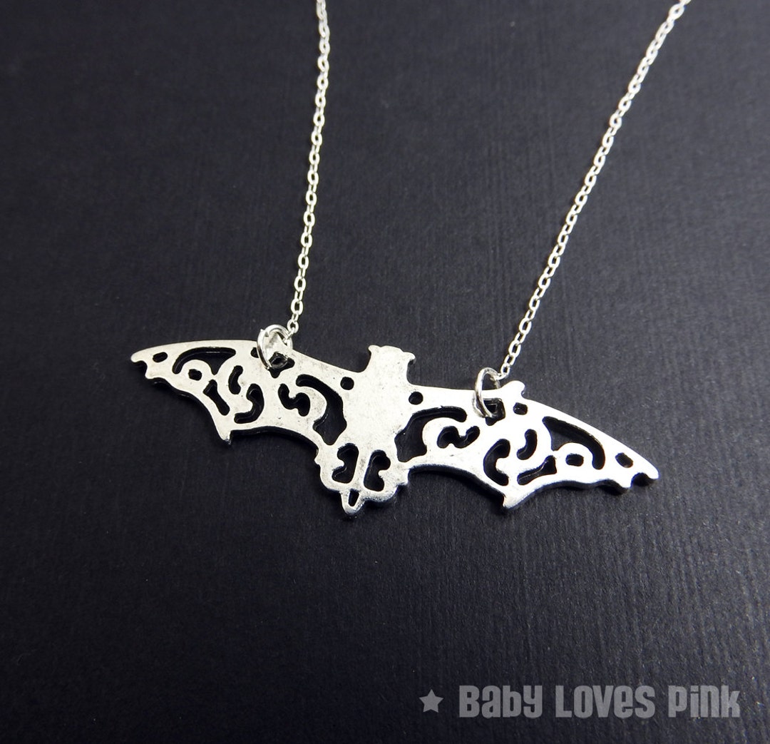 Bat Filigree Silver Necklace - Etsy