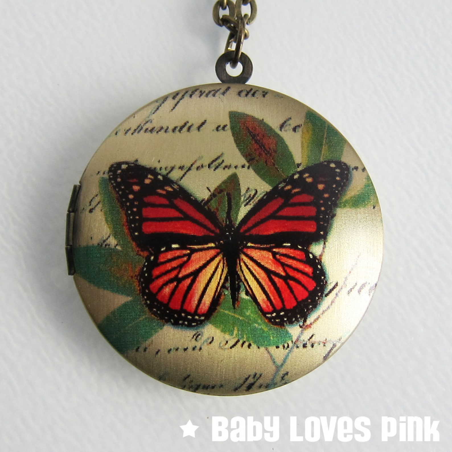 Monarch Butterfly Locket Necklace - Paris Franch Brass Photo Locket ...