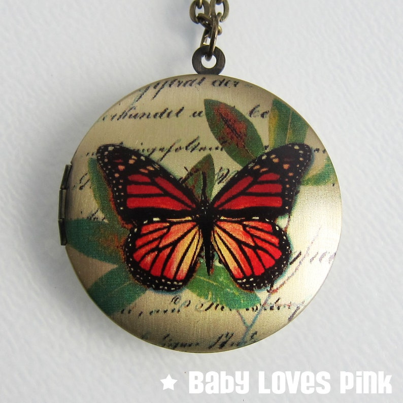 Monarch Butterfly Locket Necklace - Paris Franch Brass Photo Locket ...