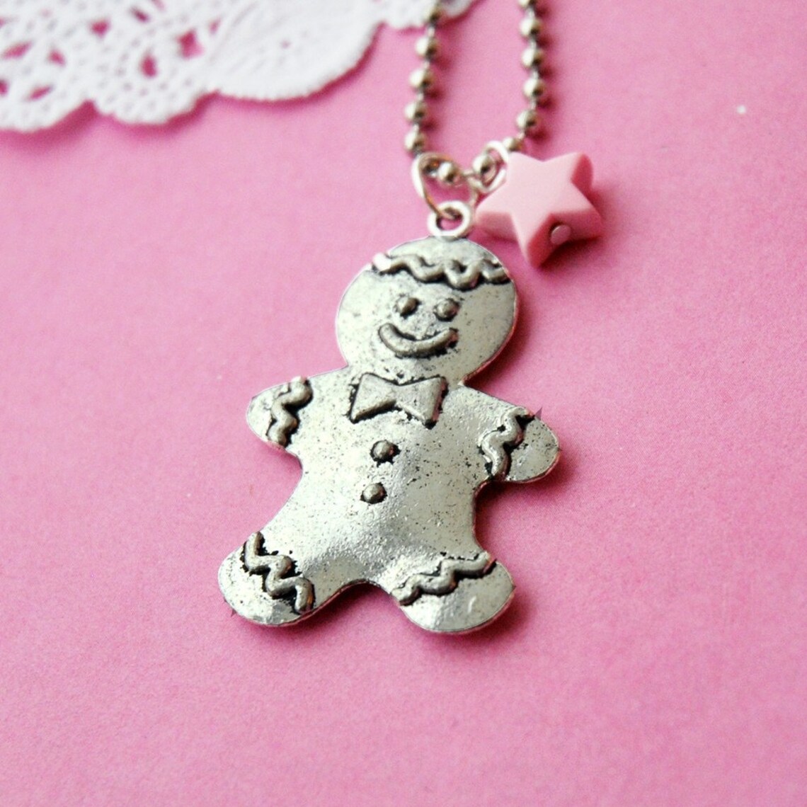 Happy Gingerbread Man Silver Necklace - Etsy