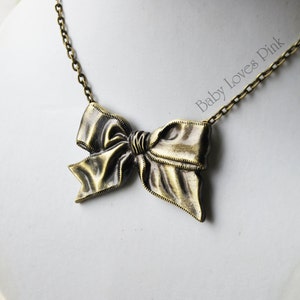 Bronze Ribbon Bow Necklace - Etsy