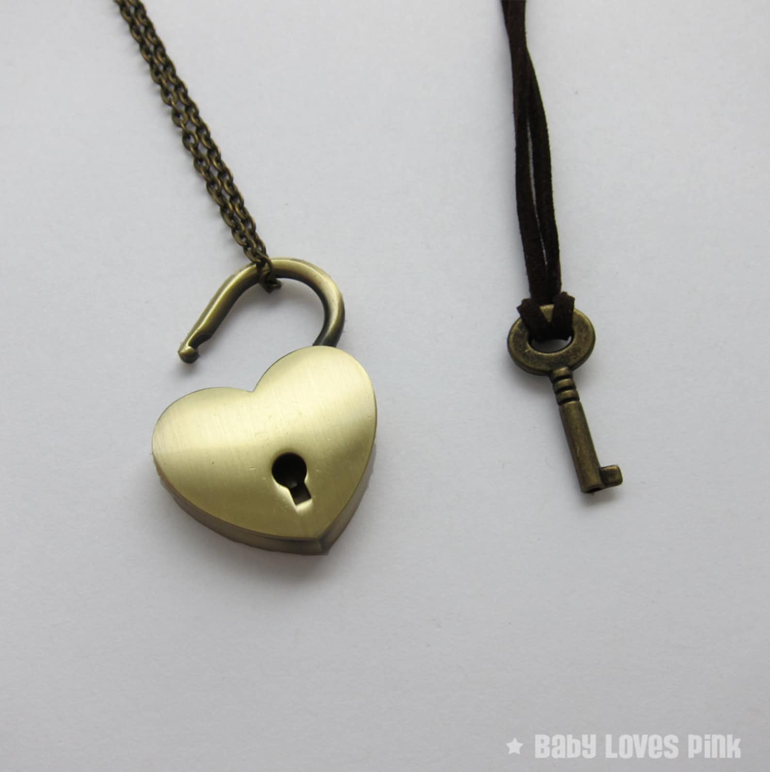 Bronze Heart Lock and Key Couples Necklace Real Working Lock Pendant ...