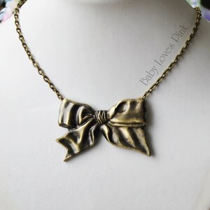 Bronze Ribbon Bow Necklace - Etsy