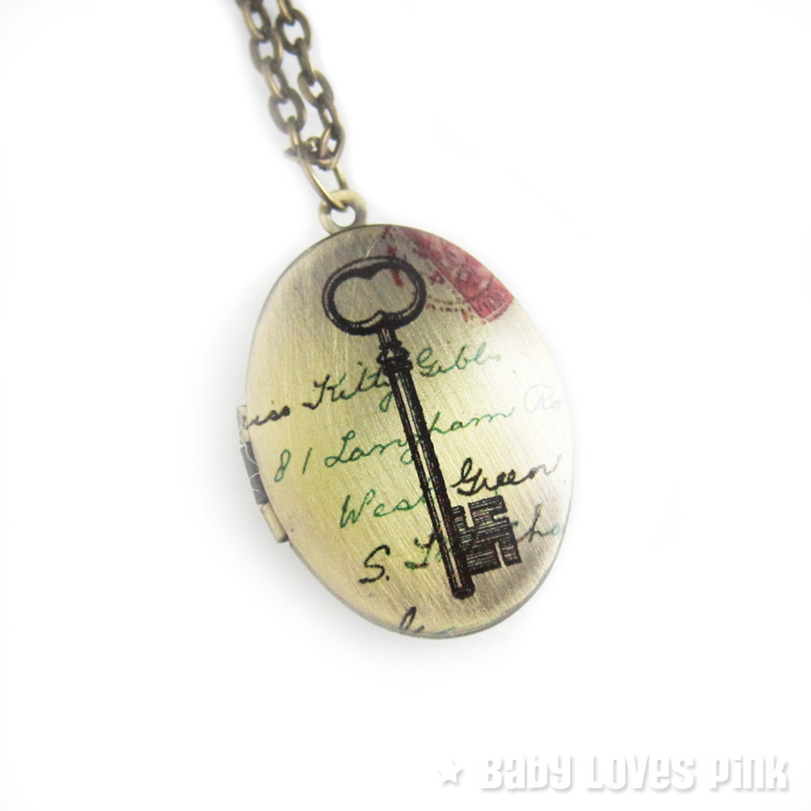 Vintage Key Locket Necklace Brass Photo Oval Locket R3B - Etsy