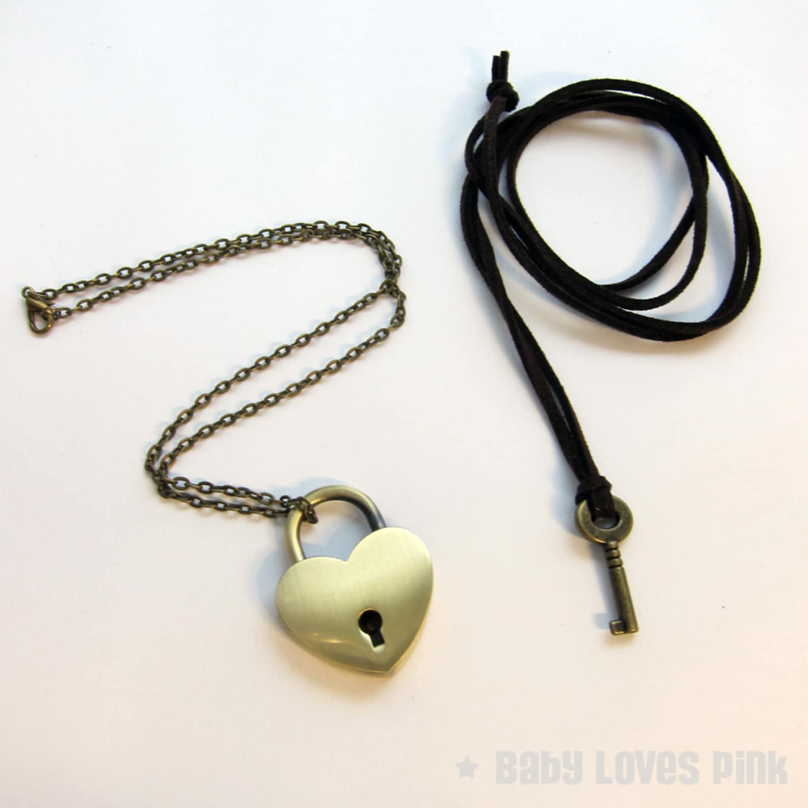 Bronze Heart Lock and Key Couples Necklace - Real Working Lock Pendant ...