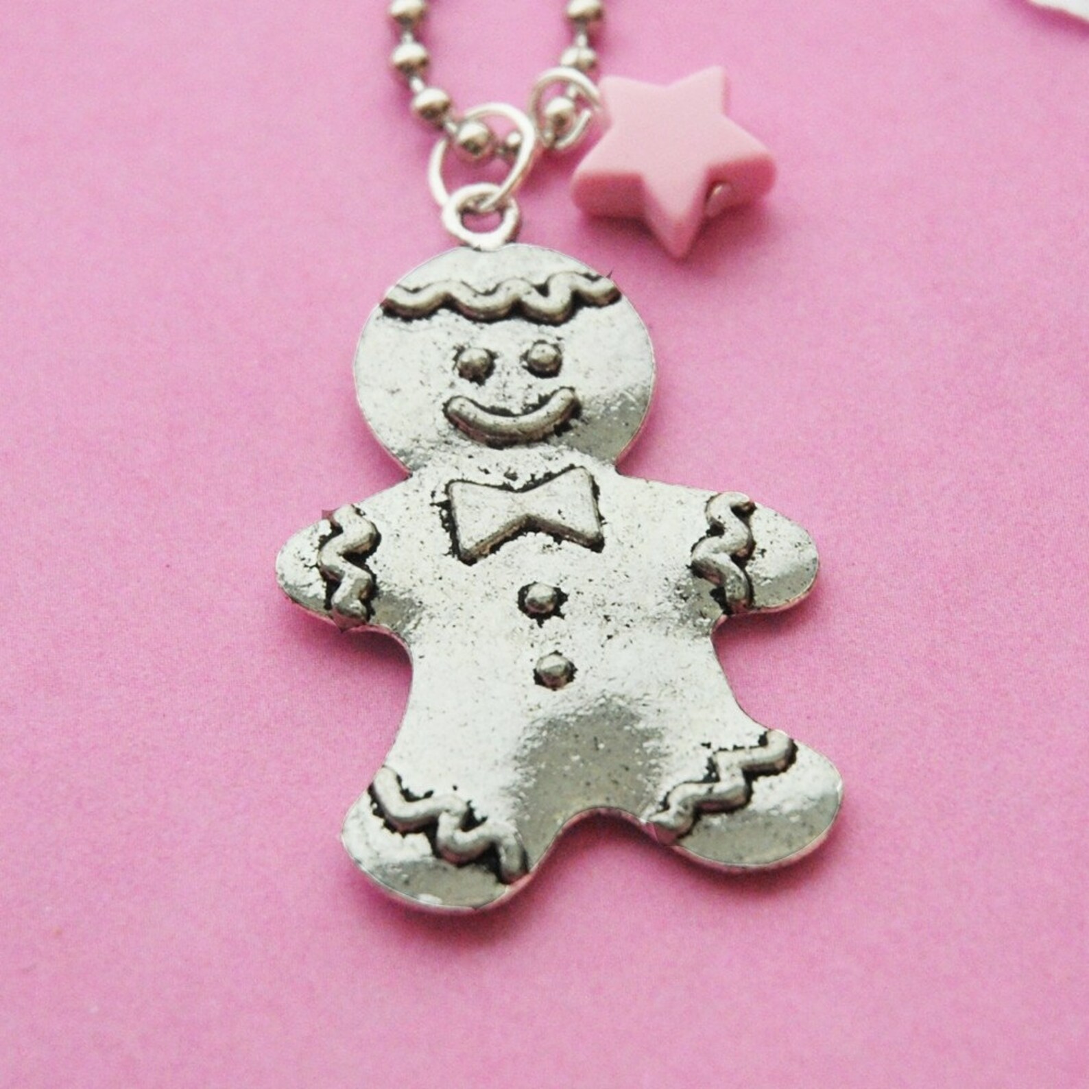 Happy Gingerbread Man Silver Necklace - Etsy