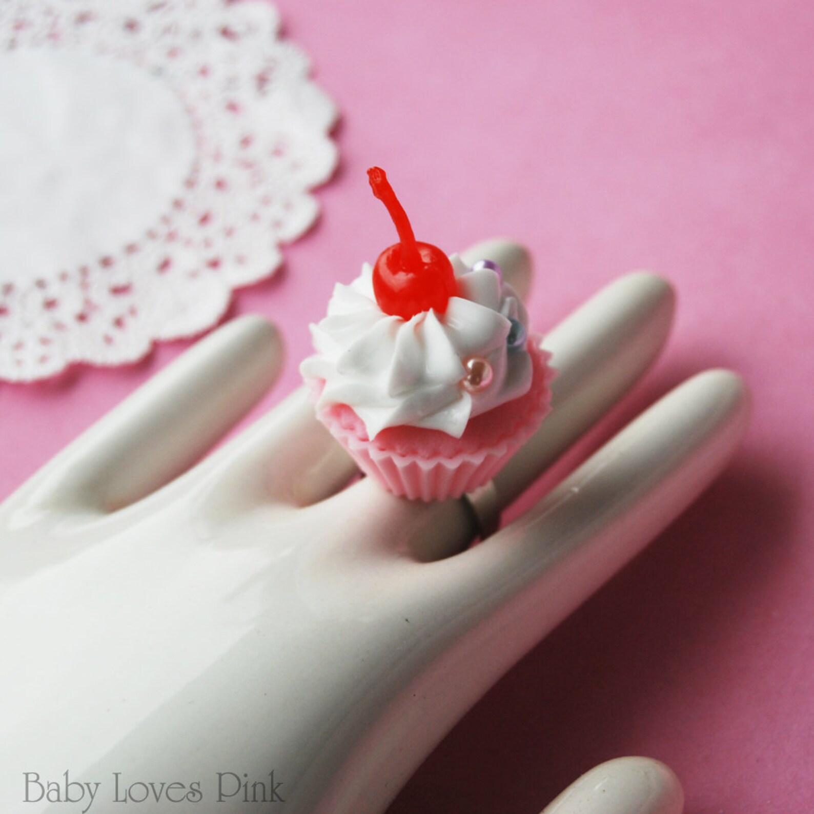 Large Cupcake Ring Pink Strawberry Cupcake With Whipped - Etsy
