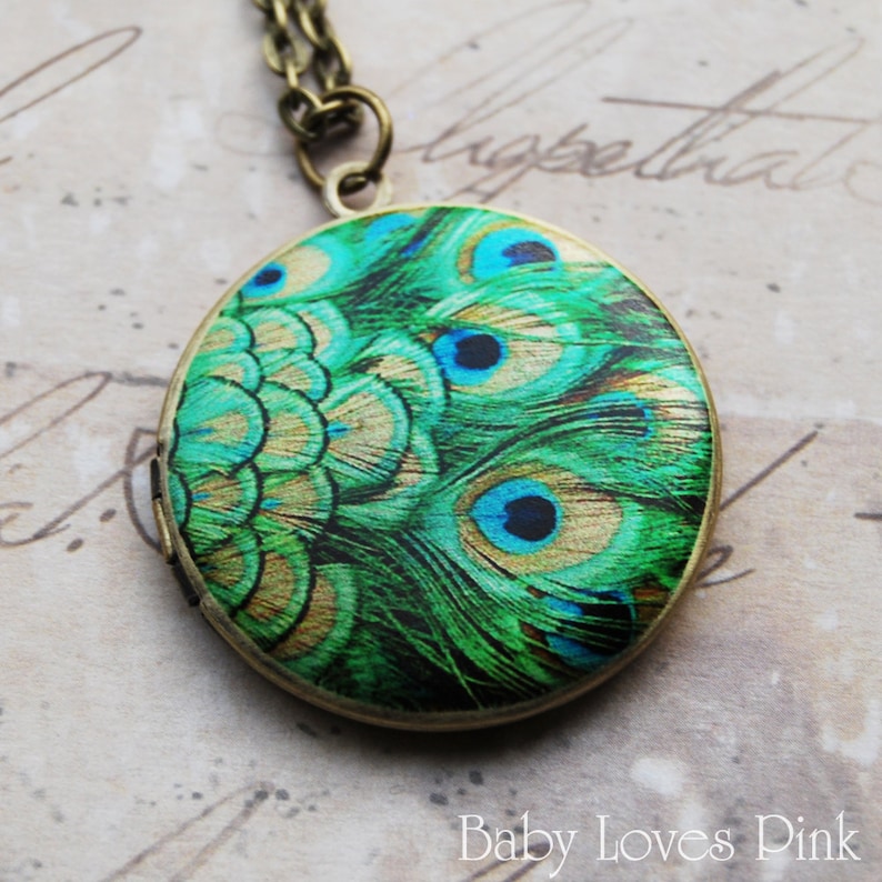 Peacock Feather Locket Necklace - Brass Photo Locket (R3B-D1) - Etsy
