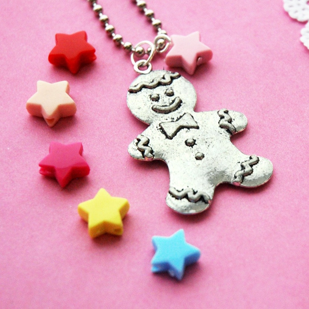 Happy Gingerbread Man Silver Necklace - Etsy