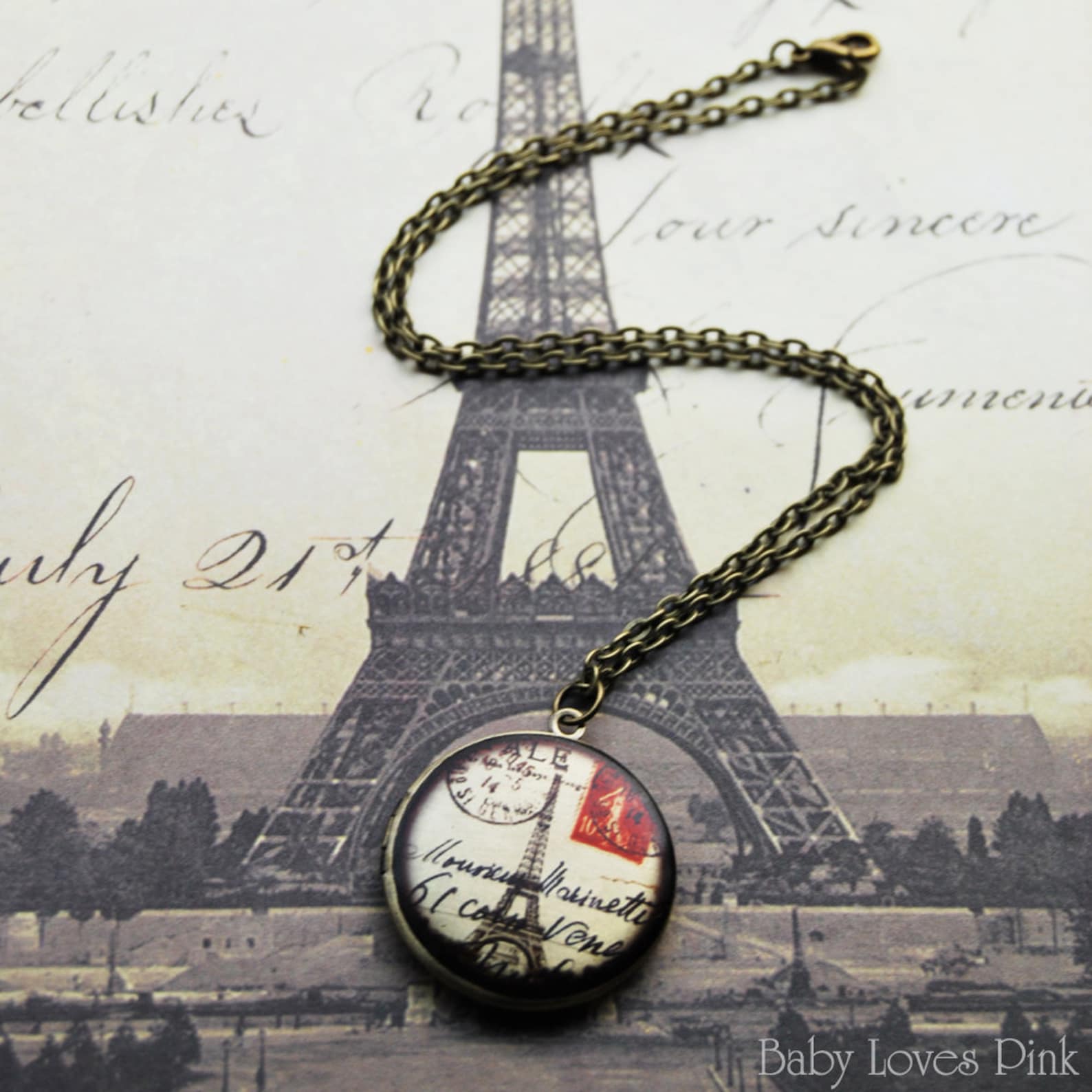 Paris Eiffel Tower Locket Necklace Brass Photo Locket | Etsy