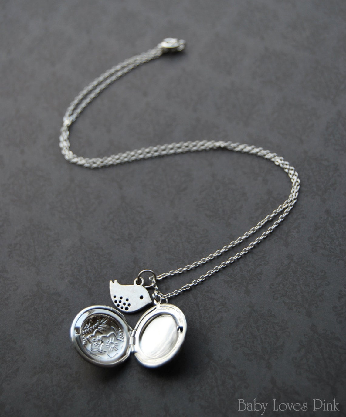 Sweet Bird Silver Locket Necklace R2E1 - Etsy