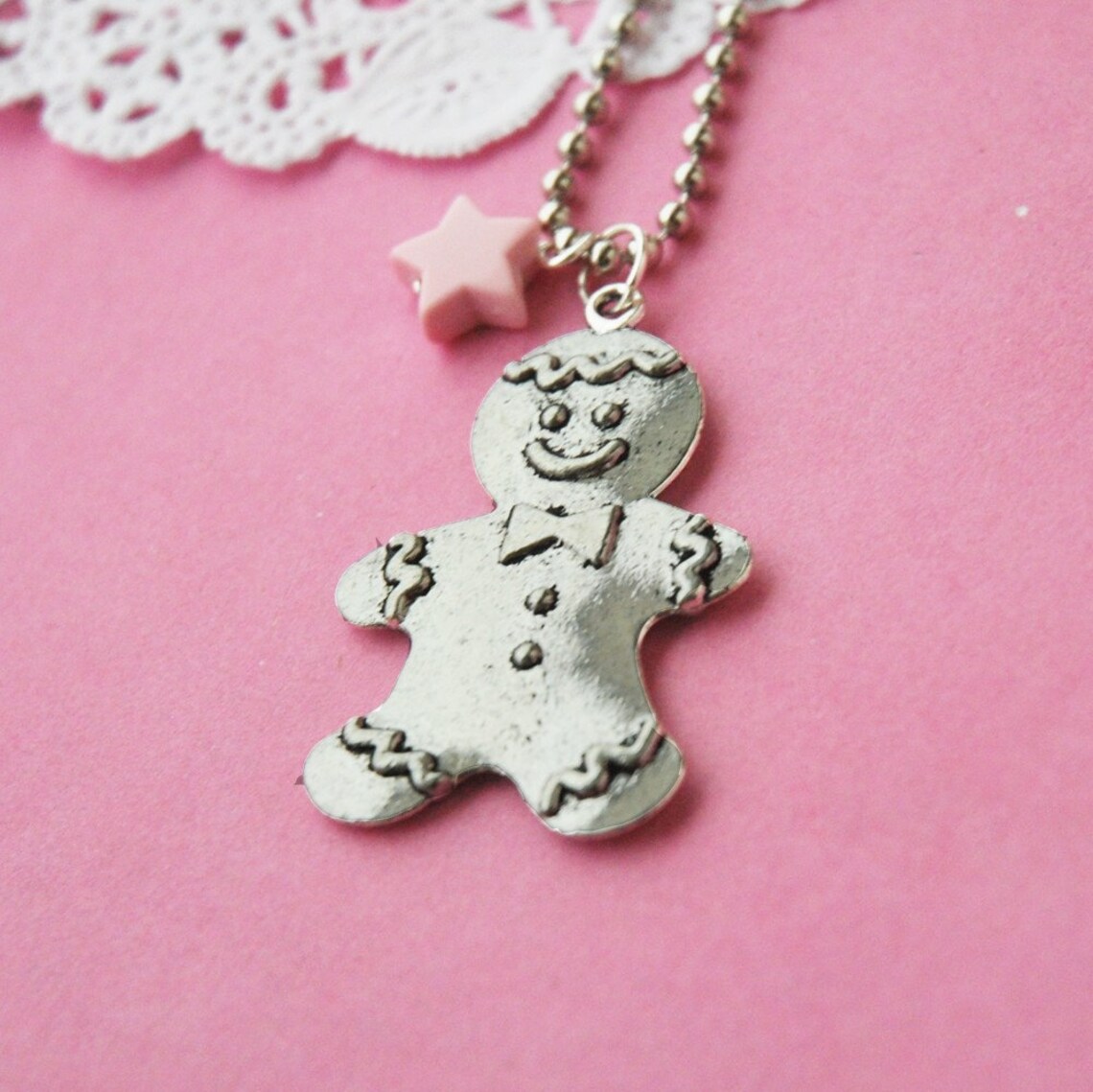 Happy Gingerbread Man Silver Necklace - Etsy