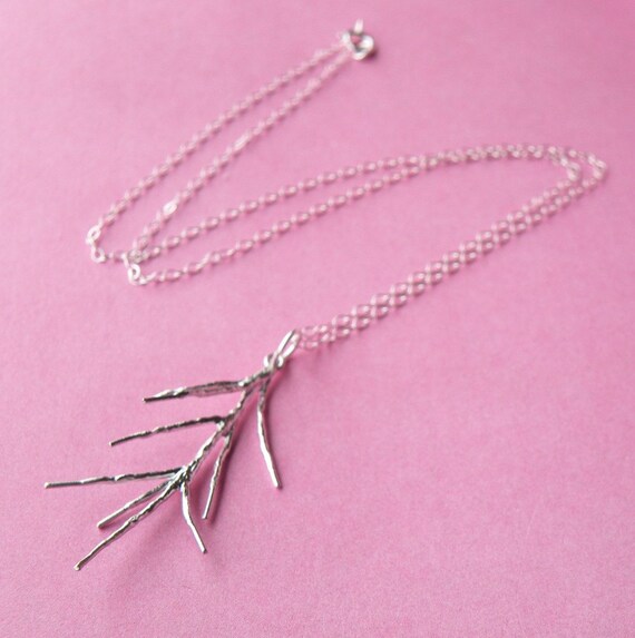 Pine Tree Leaf Necklace White Gold Pine Needle R4B | Etsy