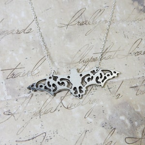 Bat Filigree Silver Necklace - Etsy