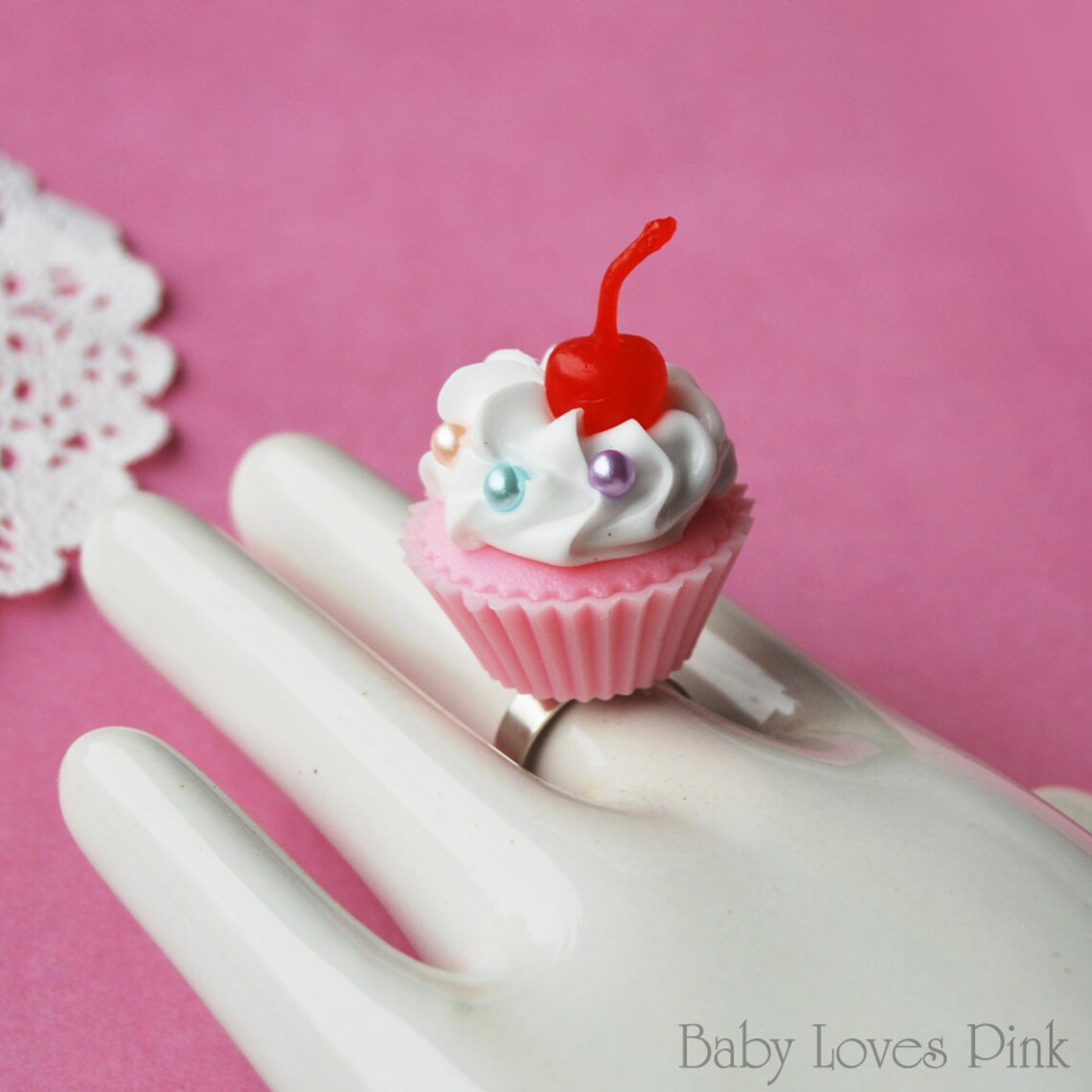 Large Cupcake Ring Pink Strawberry Cupcake With Whipped - Etsy